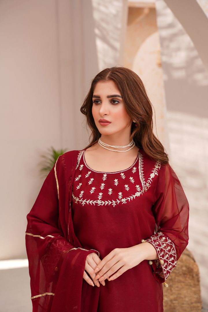 Morni (3 Piece) - Embroidered Chiffon Shirt & Dupatta with Trouser ...